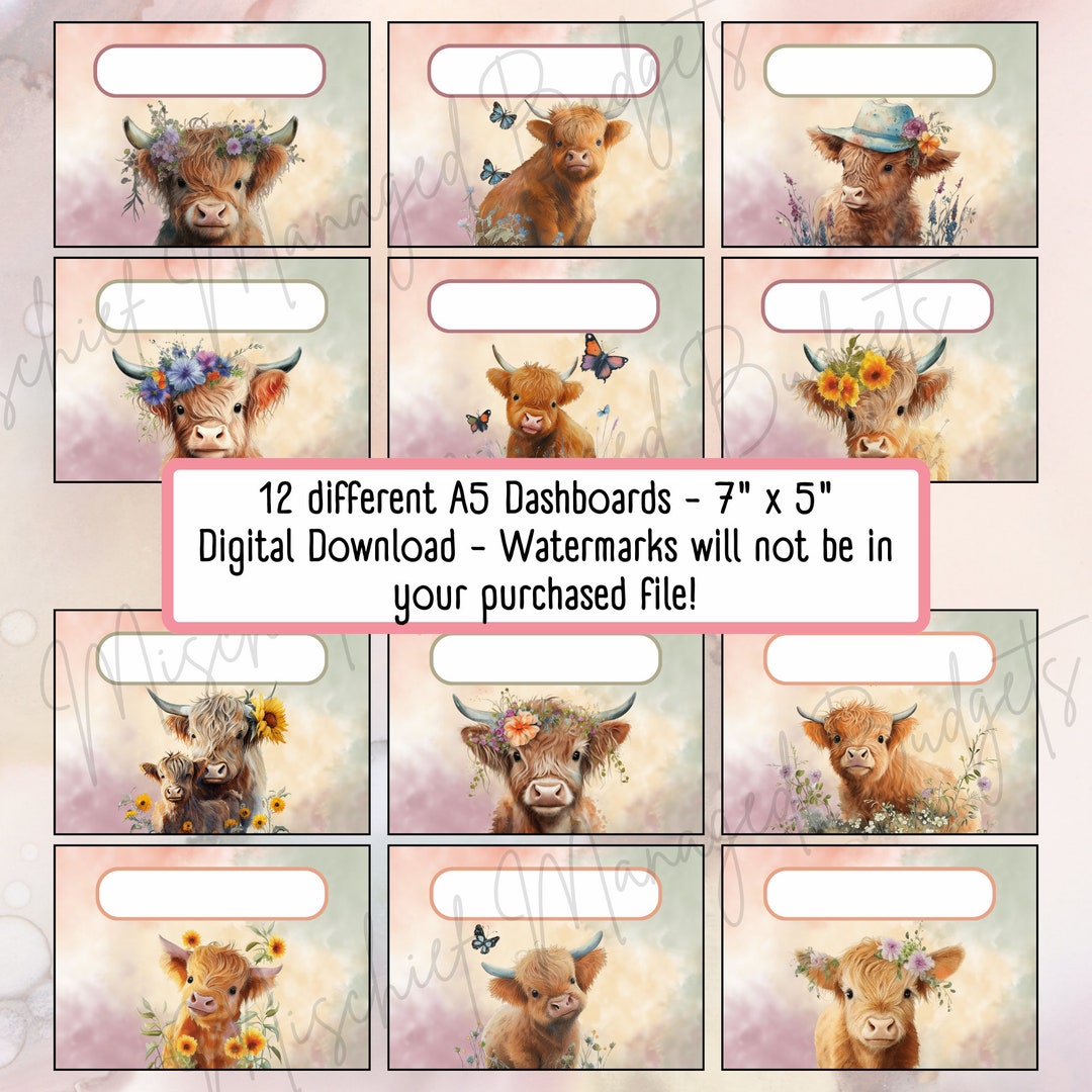 Highland Cow Dashboards - A5 Sized Envelope Dashboards - DIGITAL - Etsy