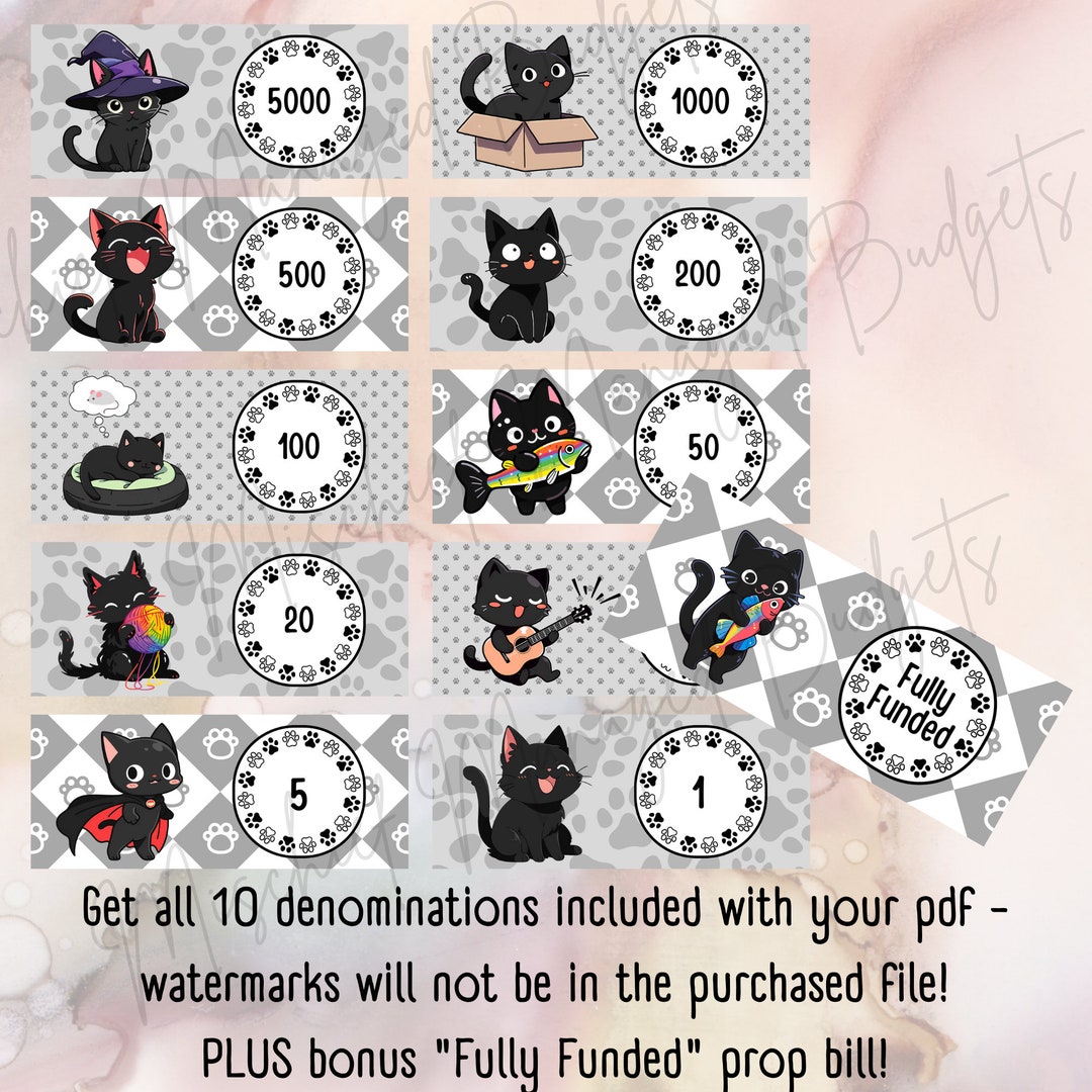 Black Cat Prop Money - Cash Stuffing - Money Placeholders - 10 ...