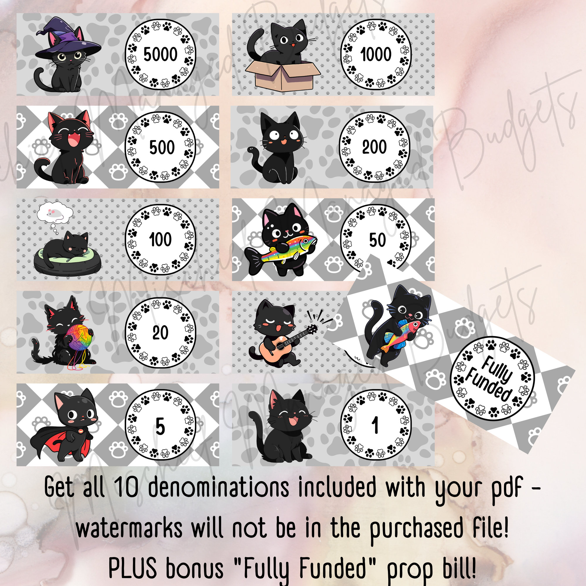 Black Cat Prop Money - Cash Stuffing - Money Placeholders - 10 ...