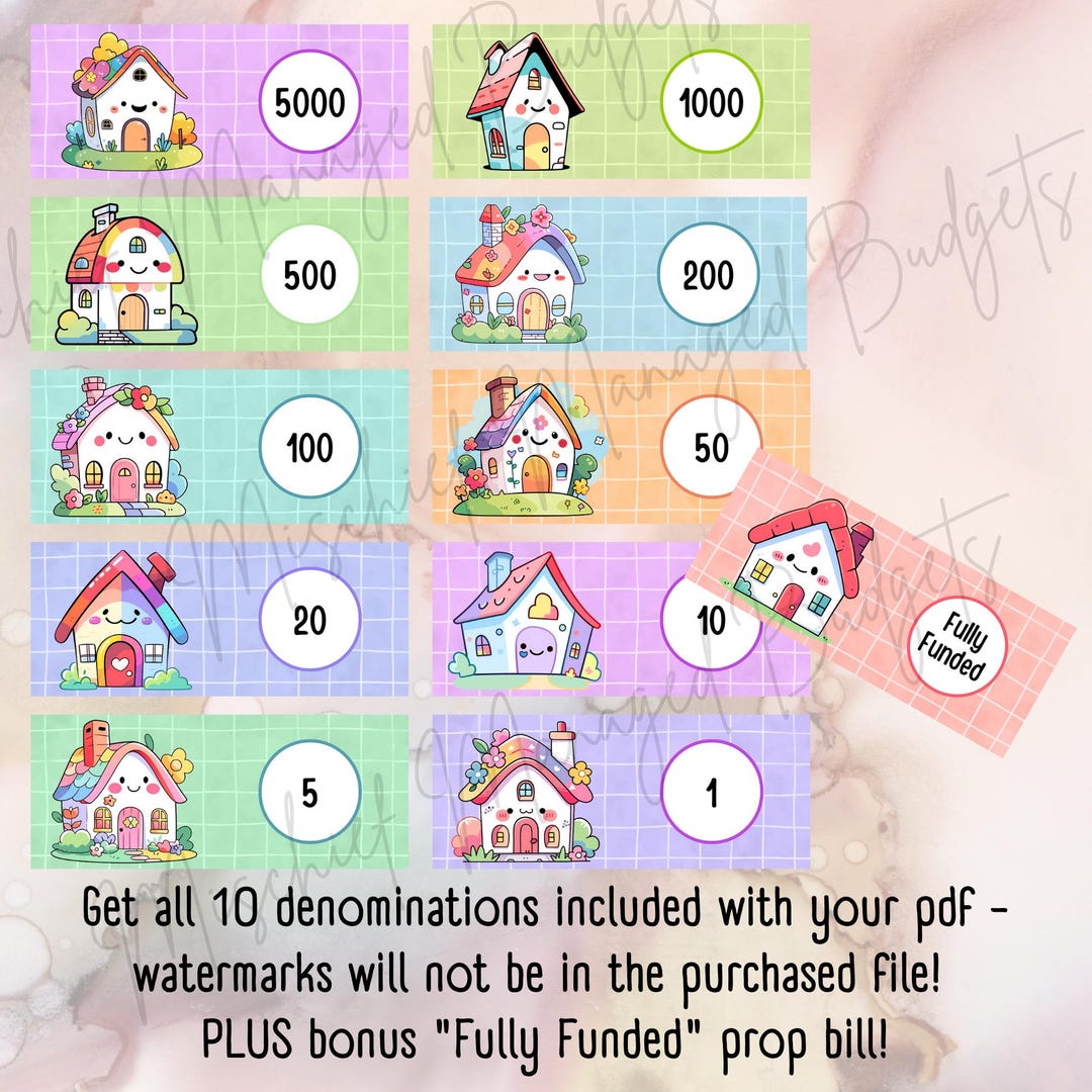 Cute House Prop Money - Cash Stuffing - Money Placeholders - 10 ...