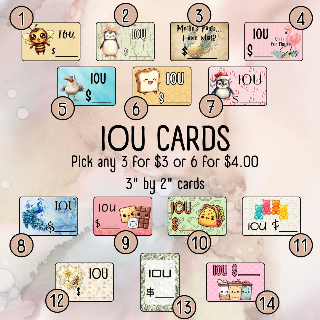 IOU Cards - New Designs Added - Etsy