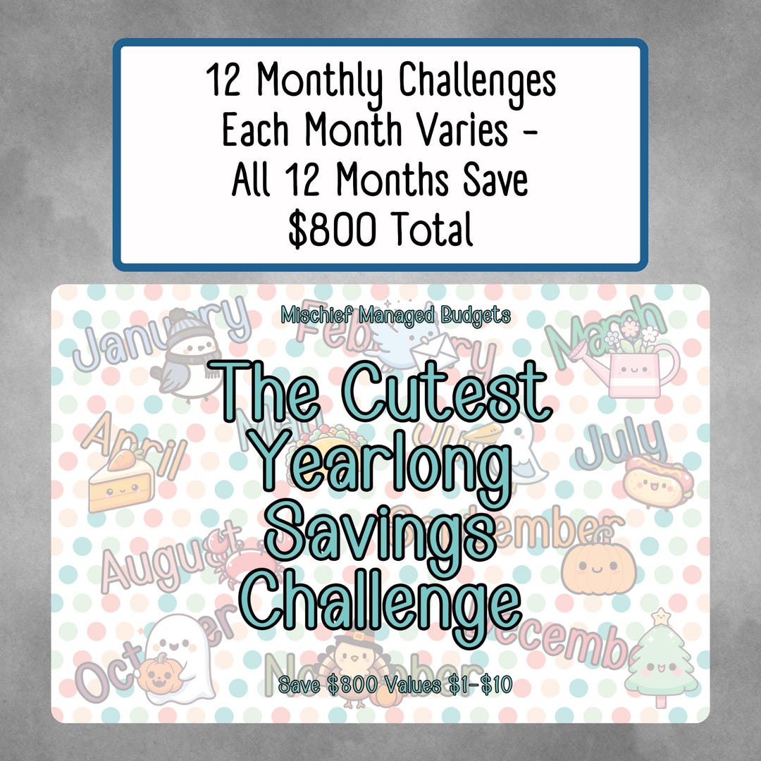 The Cutest Yearlong Savings Challenge - Set of 12 Monthly Challenges - Etsy