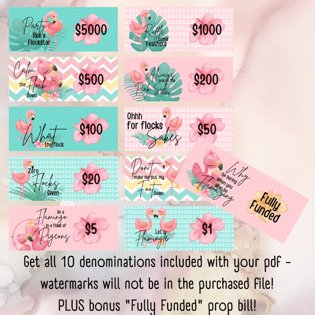 Flamingo Prop Money - Cash Stuffing - Money Placeholders - 10 ...
