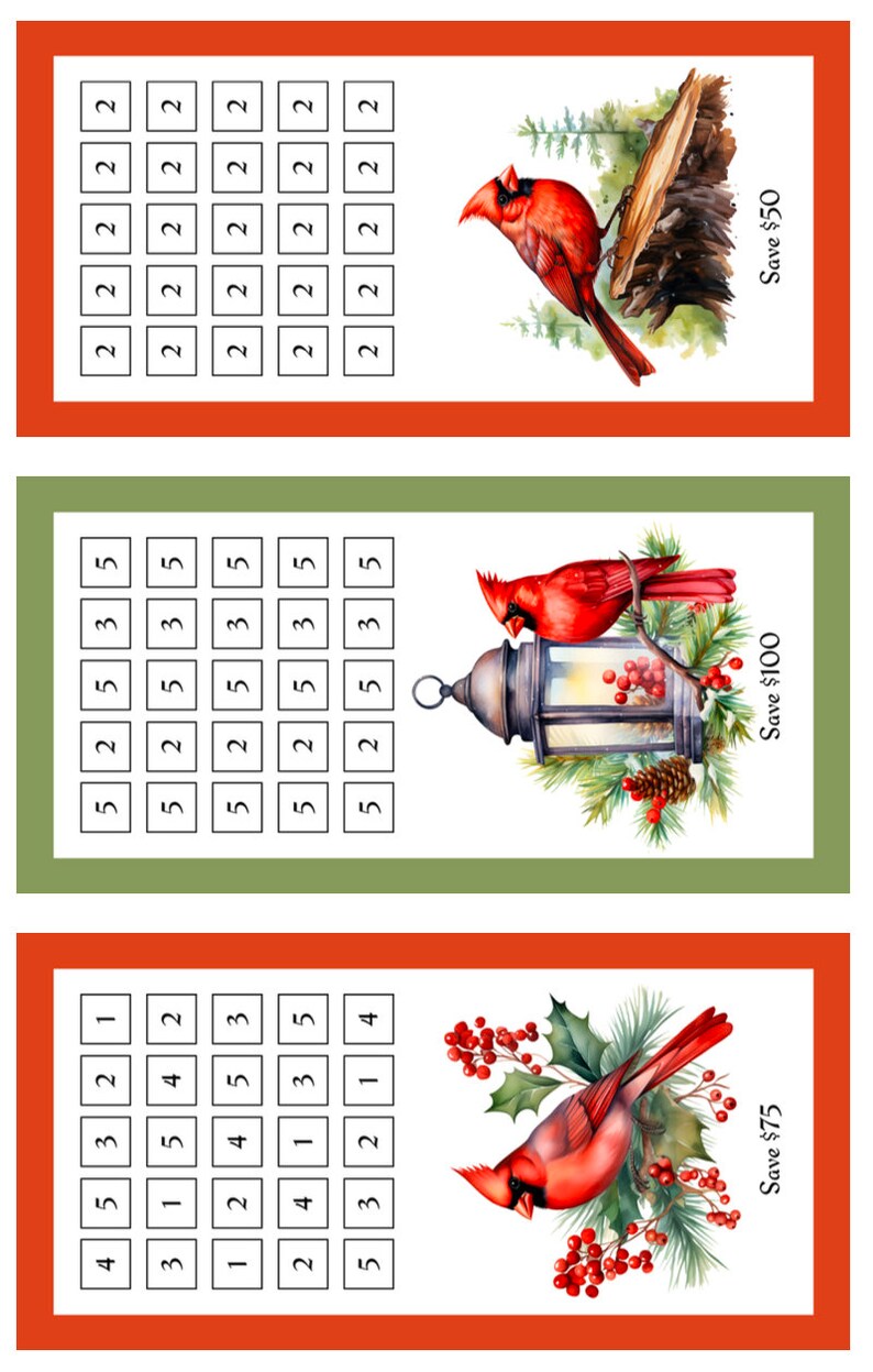 Winter Cardinals - Mini Savings Challenges - Digital - Etsy