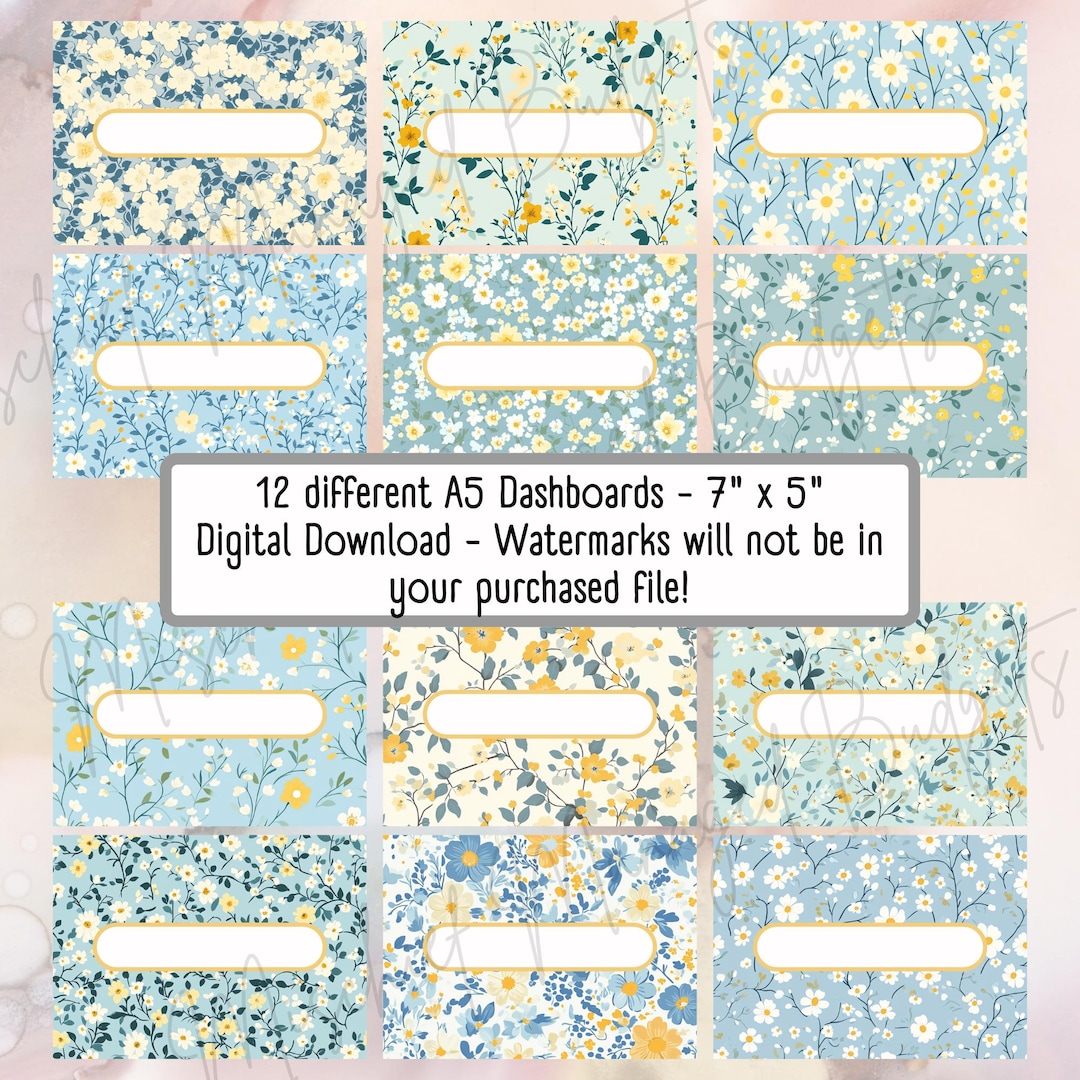 Flowers - Blue and Yellow Digital Dashboards - A5/A6 - Etsy