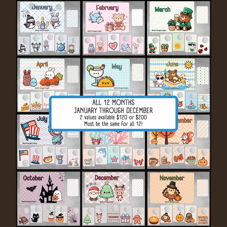 COMPLETE 12 Months - Savings Challenge Scratch-off Cards - 2 Values - Etsy