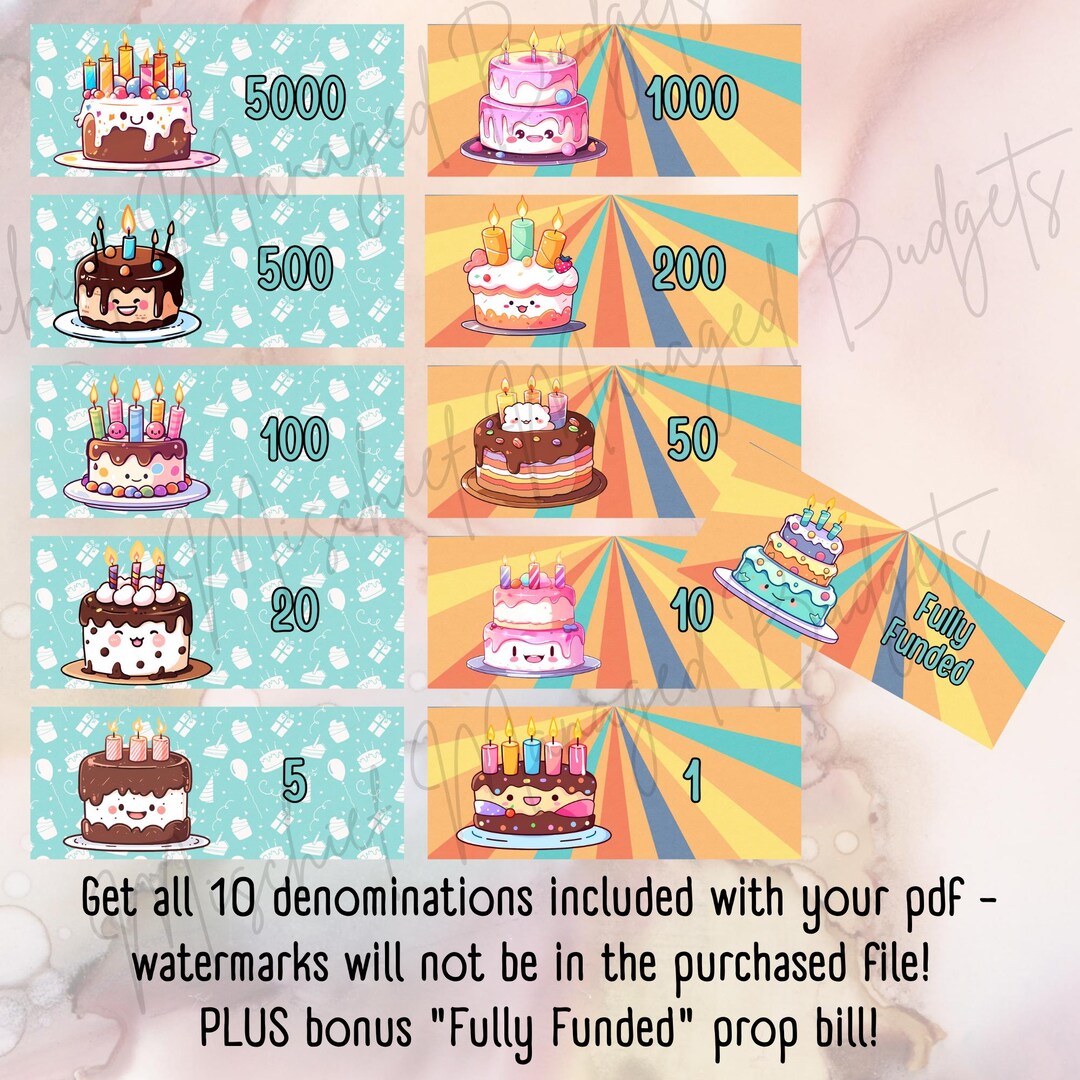 Birthday Prop Money - Cash Stuffing - Money Placeholders - 10 ...