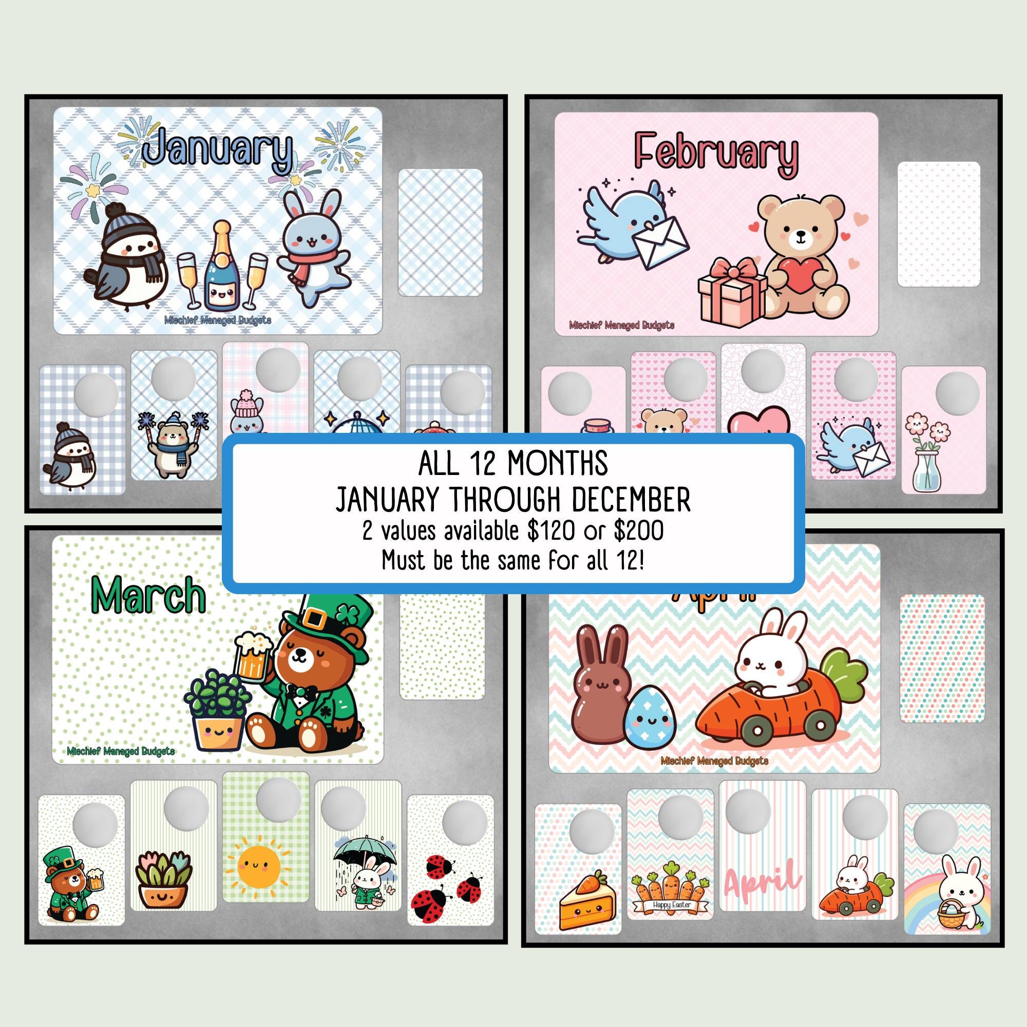COMPLETE 12 Months - Savings Challenge Scratch-off Cards - 2 Values - Etsy