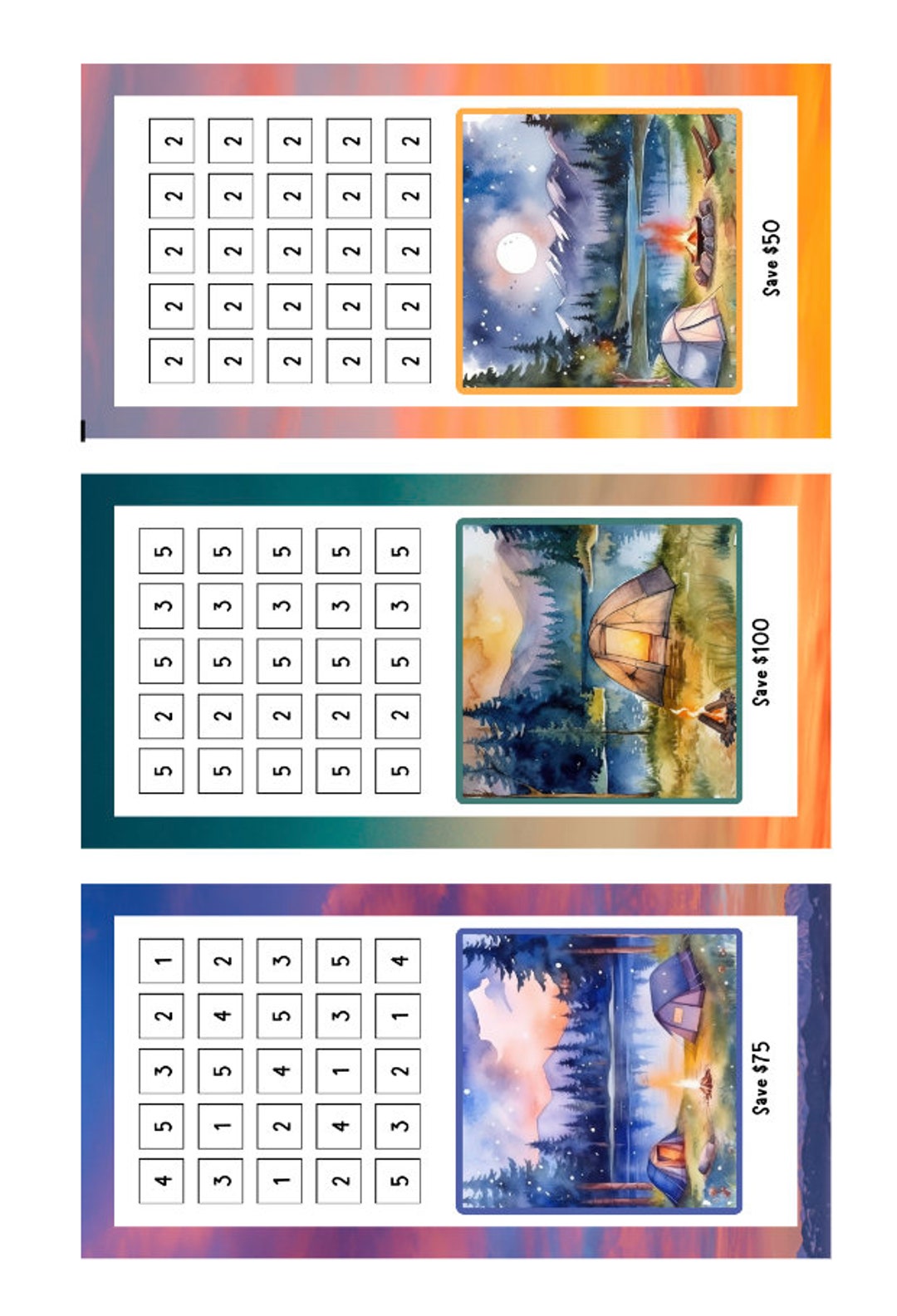 Camping - Mini Savings Challenges - Digital - Etsy