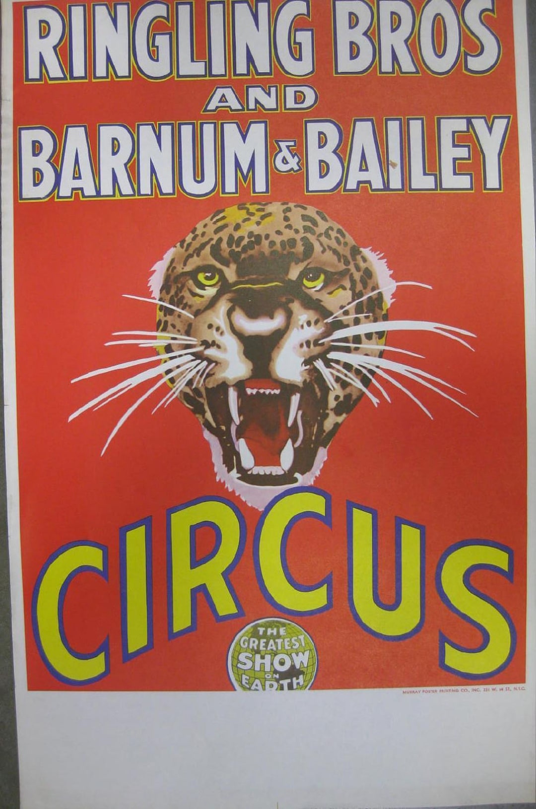 Original Vintage Ringling Brothers Circus Poster Red Back Leopard Tiger ...