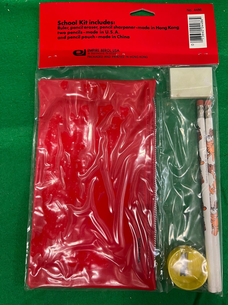 1981 Vintage Garfield School Kit Pencils Pencil Case Eraser & Sharpener ...