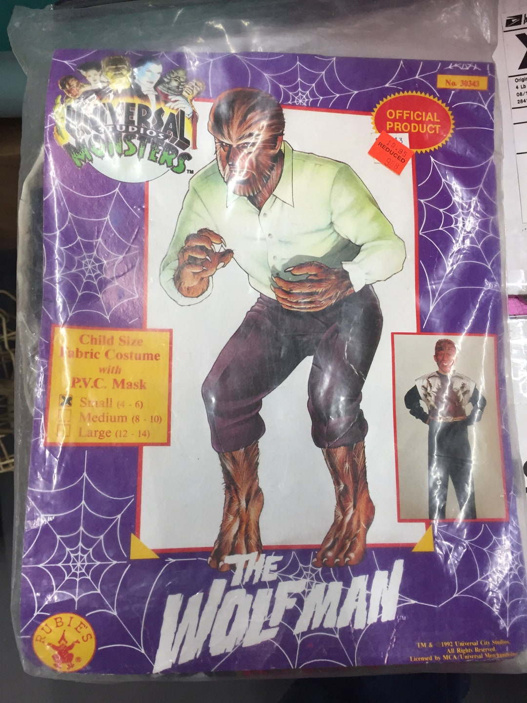 Universal Monsters Wolfman Halloween Mask & Costume Rubies NOS Small 4 ...
