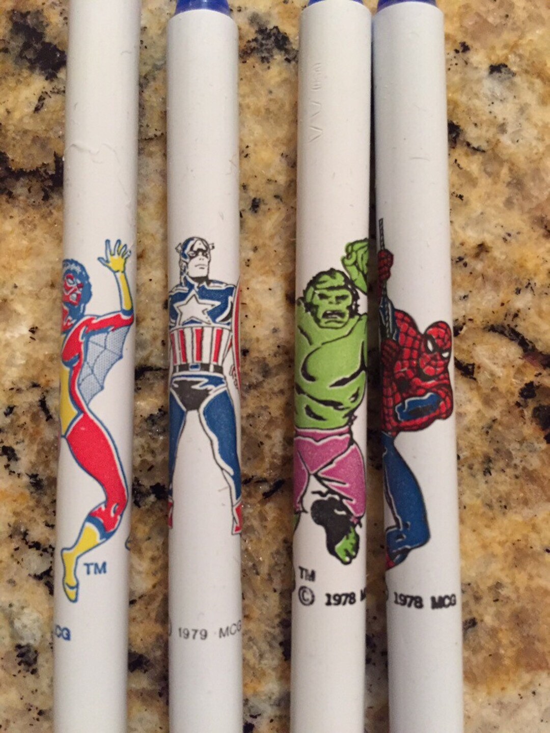 Vintage Superhero Pens Marvel Set Hulk Captain America Spiderman Unused ...