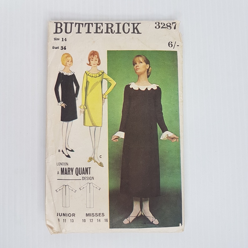 Butterick 3287 Dress Sewing Pattern Vintage 1964 Mary Quant Design SZ ...