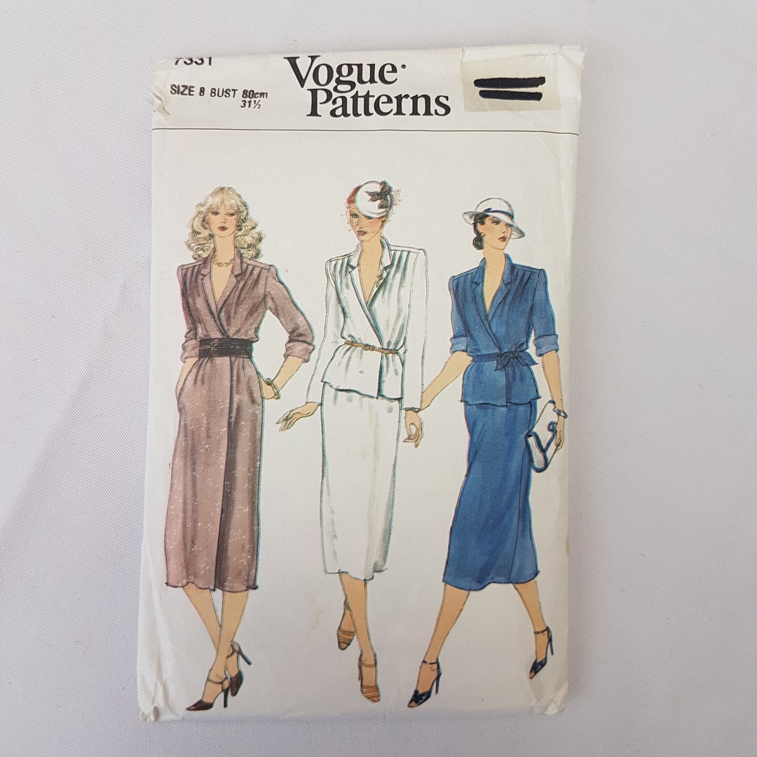 80s Vintage Vogue 7331 Sewing Pattern Dress Top Skirt Retro Dress Front ...