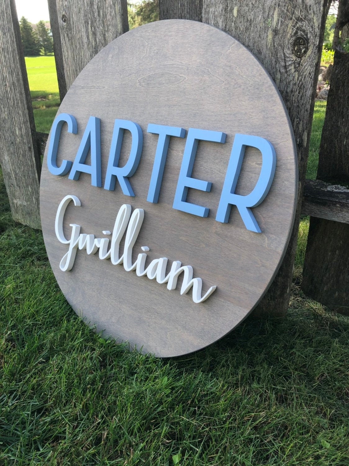 24" Round Custom Wood Name Sign | 1/2" Thick Letters | Custom Name Cut ...