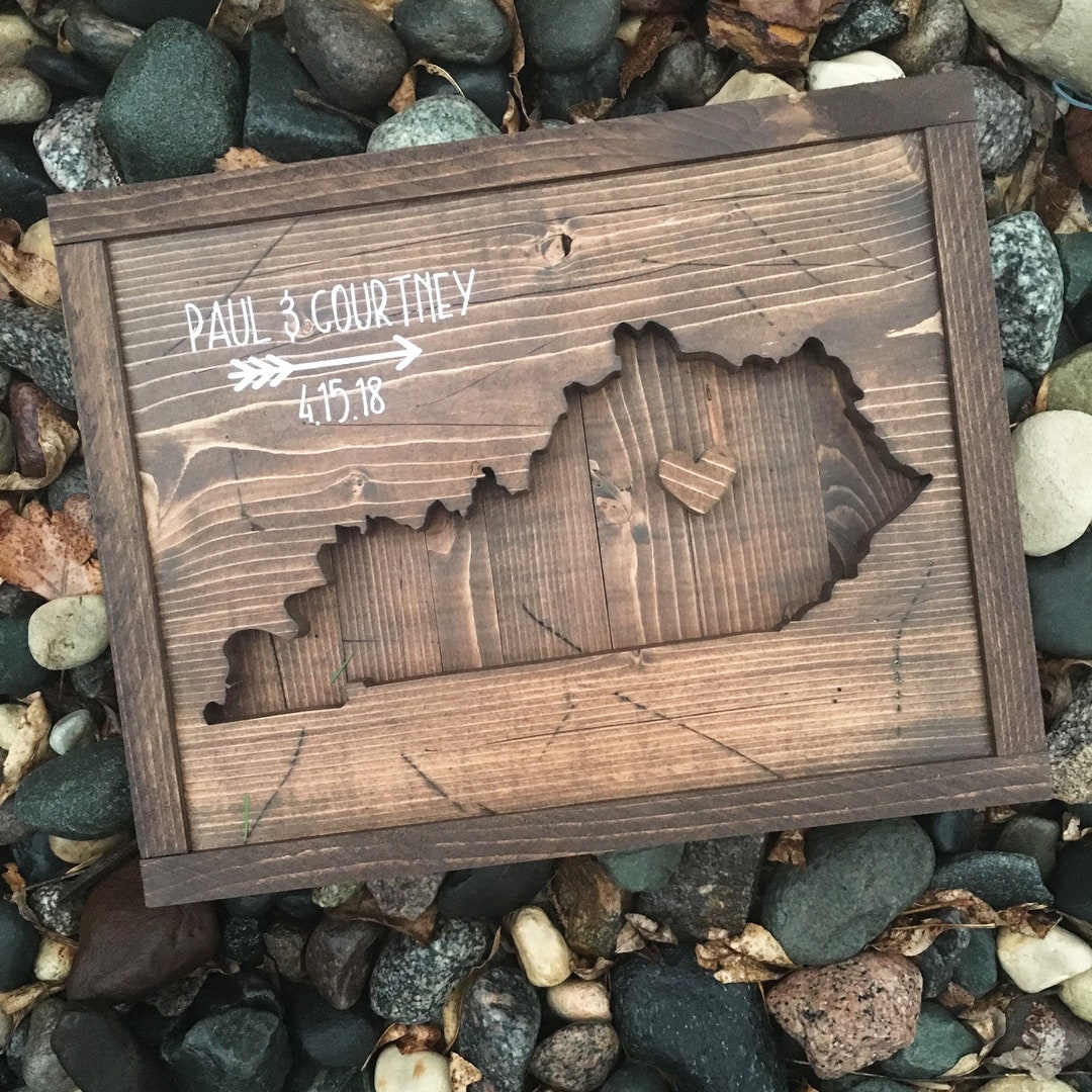Personalized Kentucky Wood Sign | KY Wall Decor Cutout | Wedding Gift ...