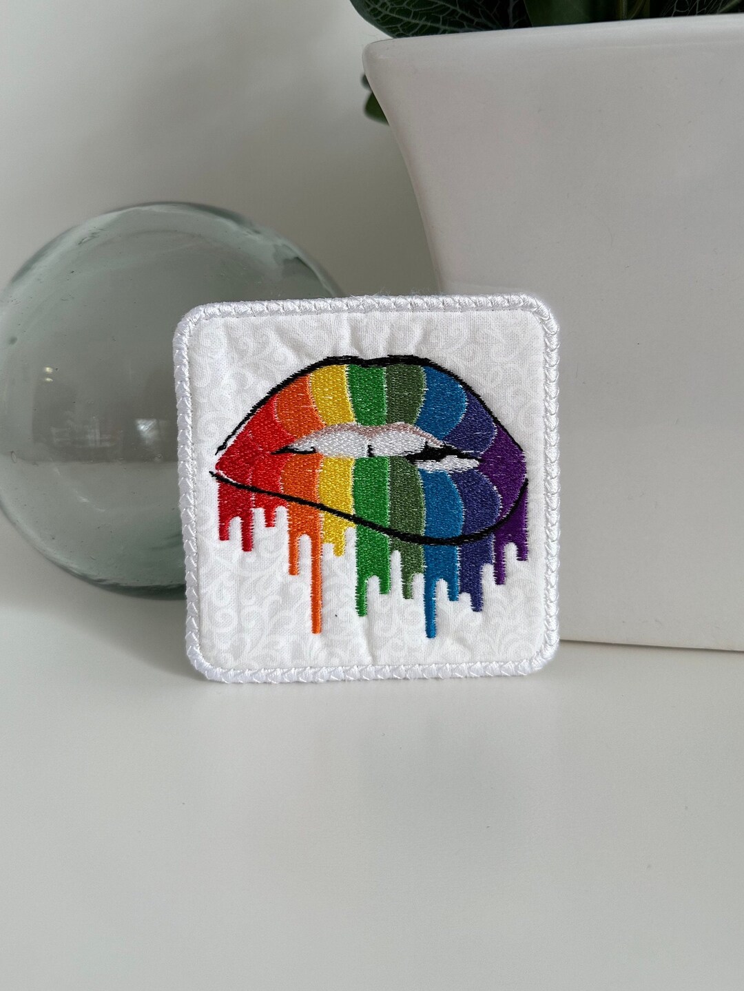 Pride Lips Embroidered Mug Rug/coaster - Etsy