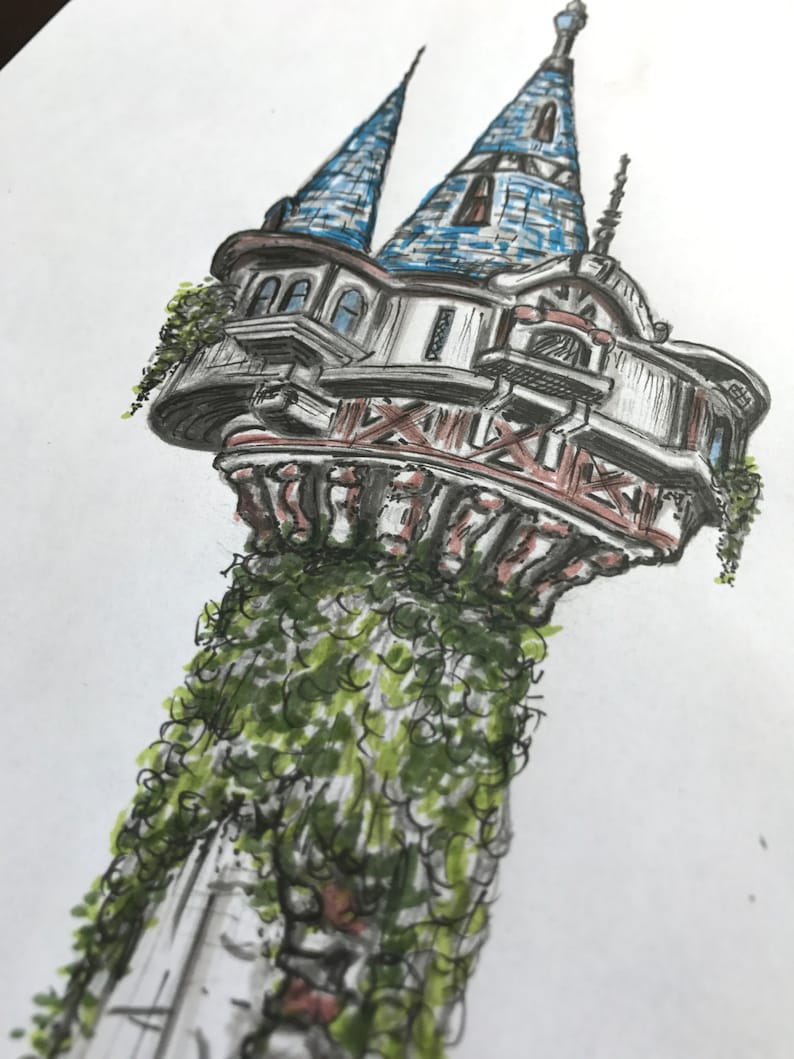 Rapunzel Tower 8x10 Print Tangled Pen and Ink Disney - Etsy