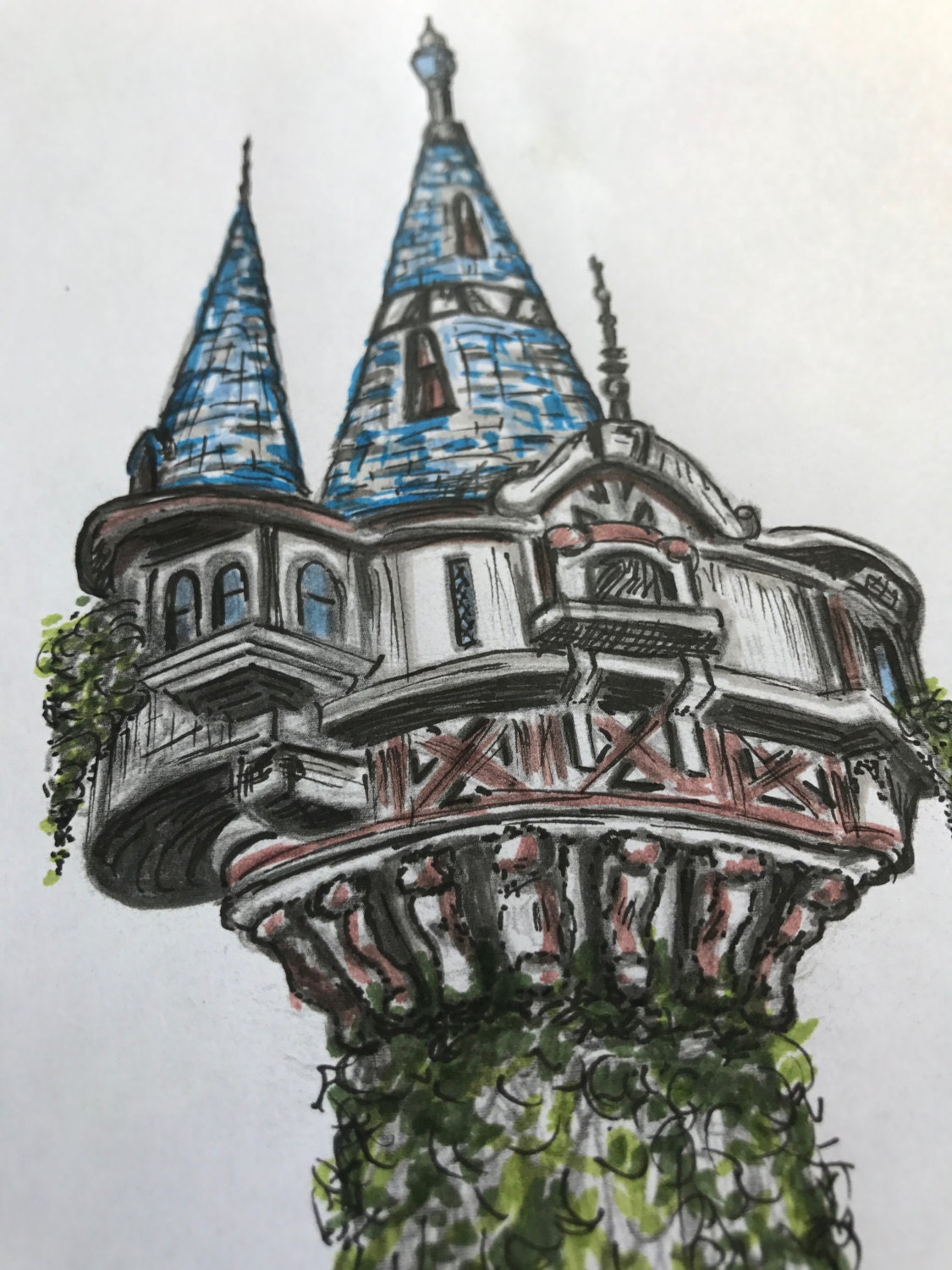 Rapunzel Tower 8x10 Print Tangled Pen and Ink Disney - Etsy