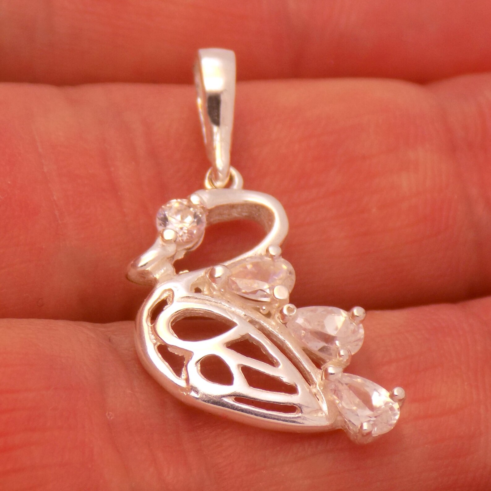 Marvelous Solid Sterling Silver Cubic Zirconia Swan Pendant | Etsy