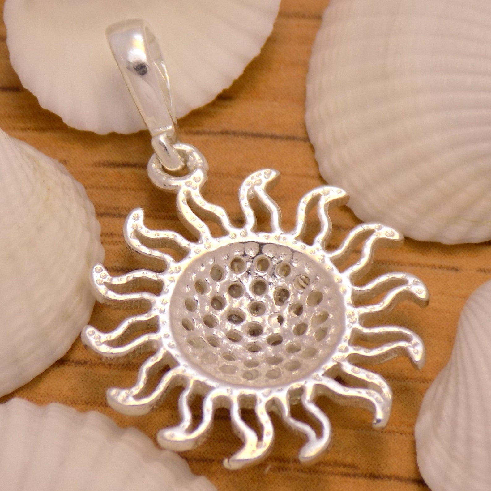 Impressive Solid Sterling Silver White Cubic Zirconia CZ Sun Pendant ...