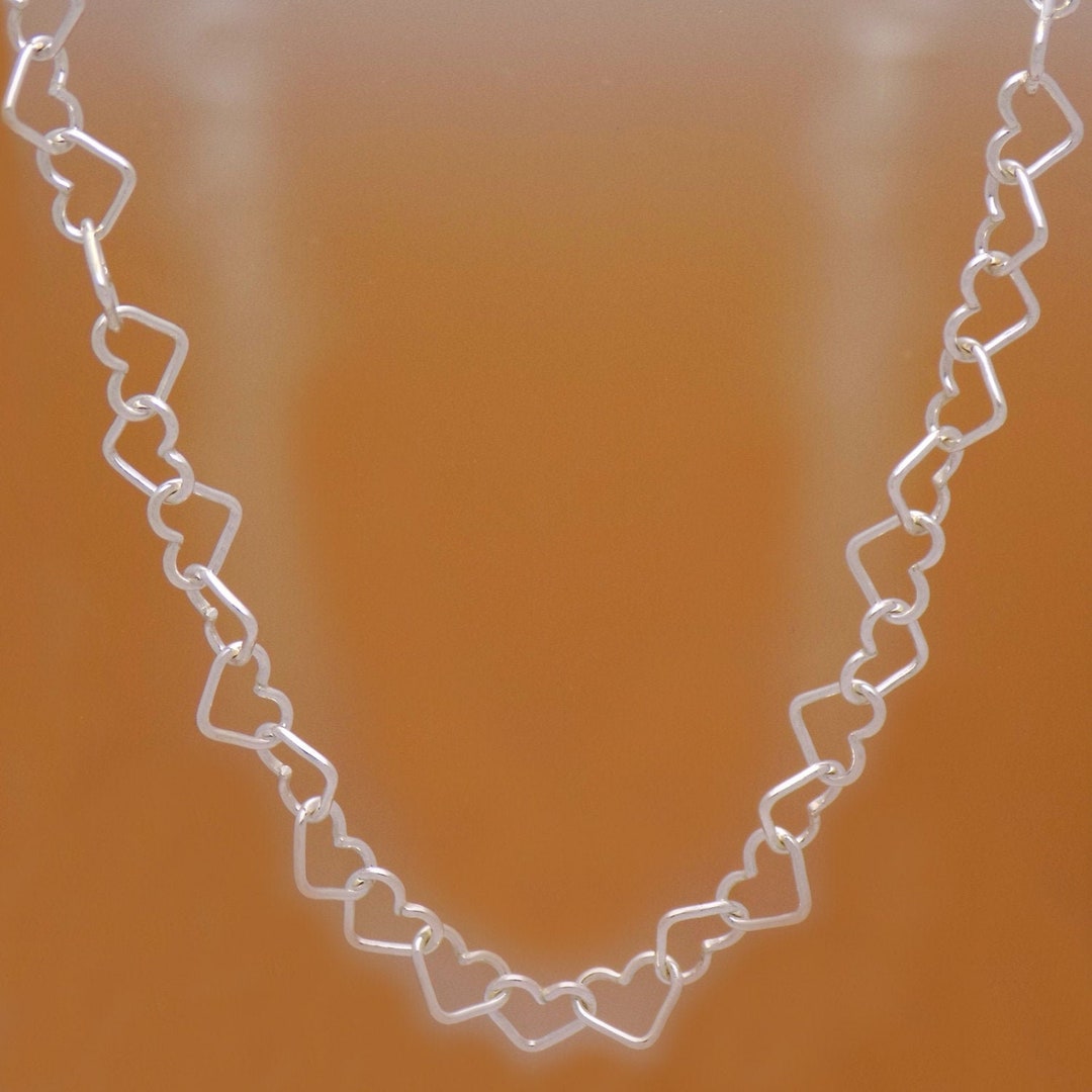 Solid 925 Sterling Silver Amazing Hearts Chain Necklace 45 Cm / 17.7 ...