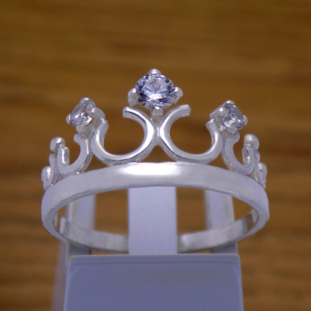Stunning Solid 925 Sterling Silver Crown Corona White Cubic Zirconia CZ ...