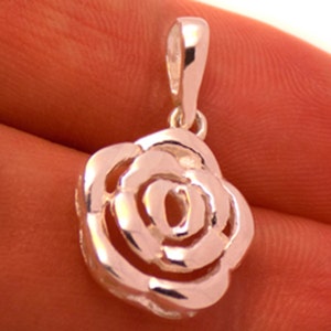 Solid Sterling Silver Rose Flower Design Pendant 925 Hallmark Fashion ...