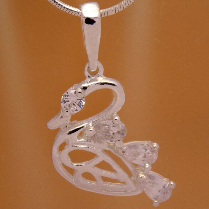 Marvelous Solid Sterling Silver Cubic Zirconia Swan Pendant - Etsy