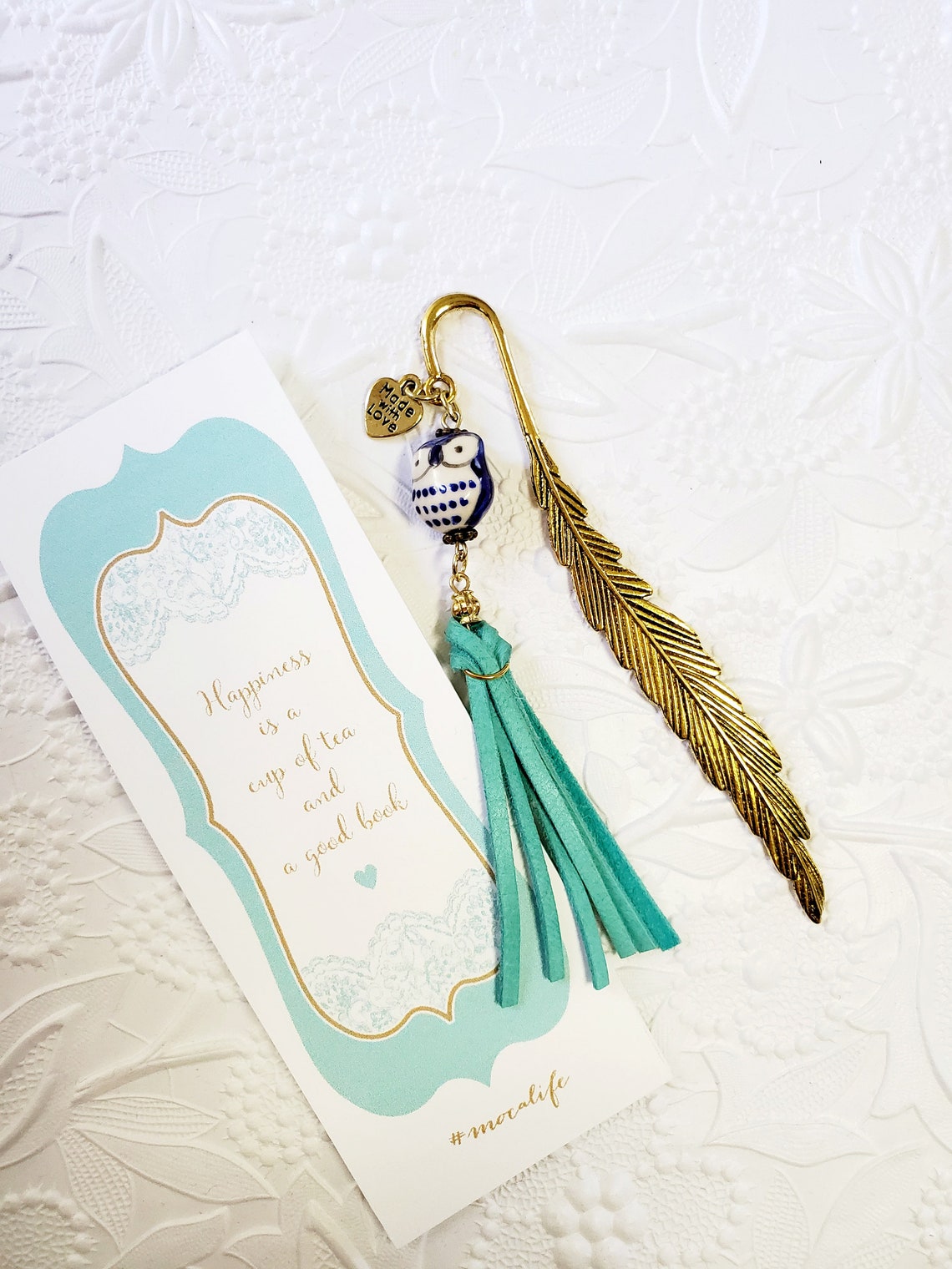 Gold Feather Metal Vintage Bookmark or Keychain With Cute Owl - Etsy