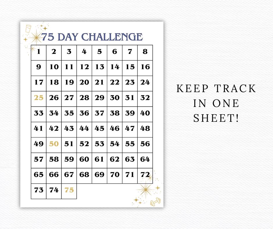 75 Day Challenge Tracker | 75 Hard Tracker| 75 Soft | Customisable ...