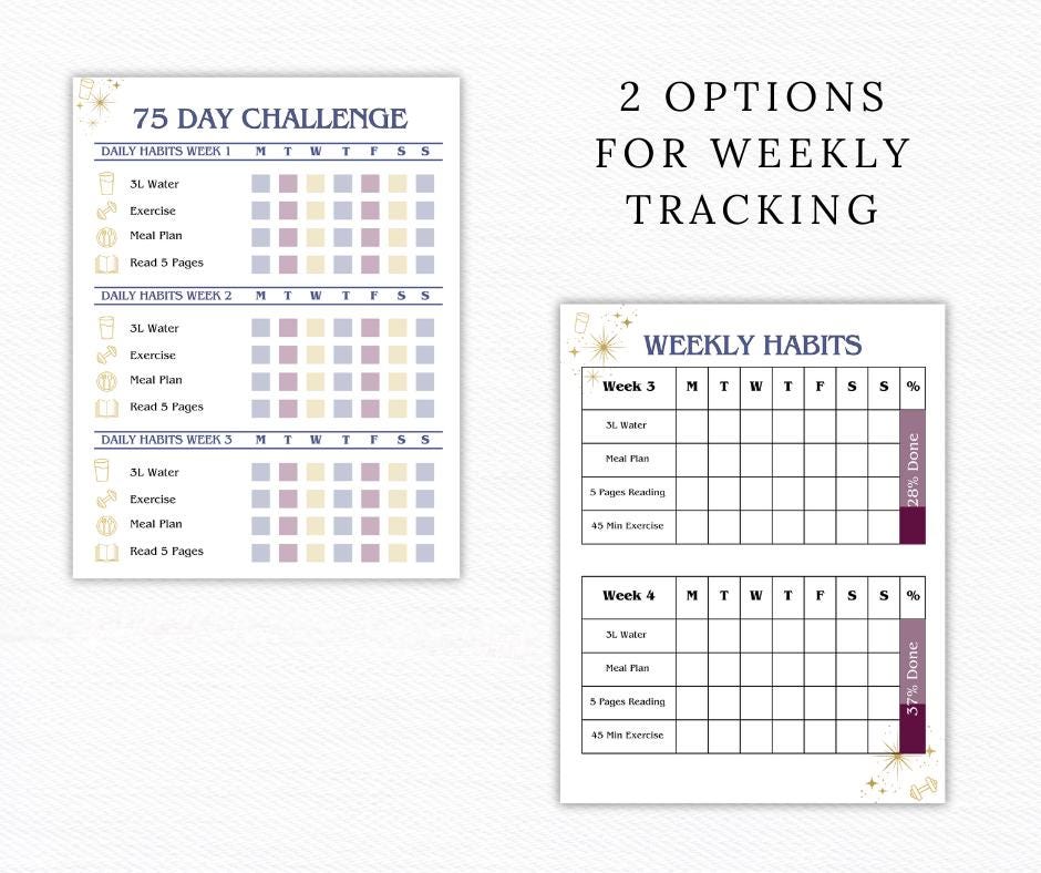 75 Day Challenge Tracker | 75 Hard Tracker| 75 Soft | Customisable ...