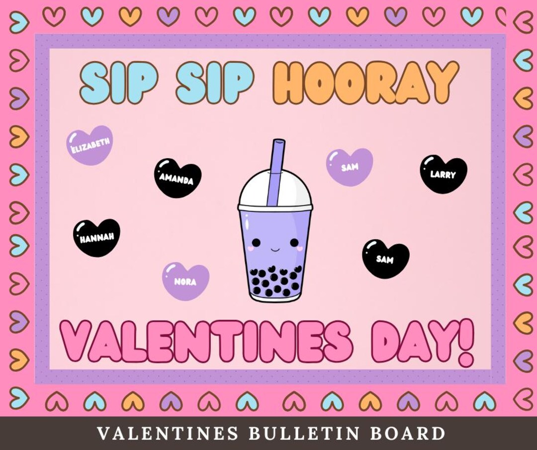 Valentines Bulletin Board, Boba Valentines Board, Heart Love Cork Board ...