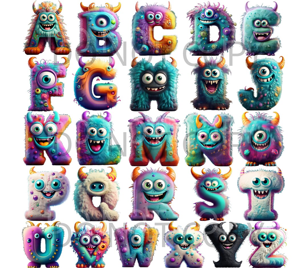 Monster Alphabet and Numbers Set PNG - Etsy