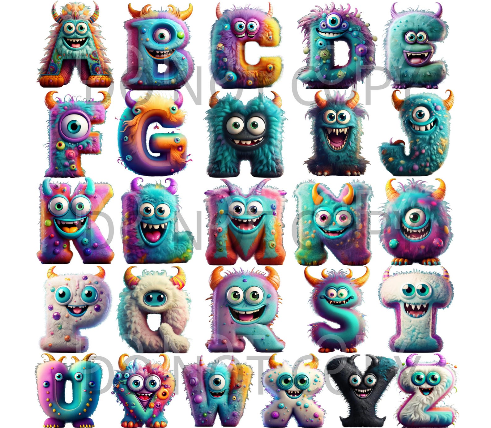 Monster Alphabet and Numbers Set PNG - Etsy