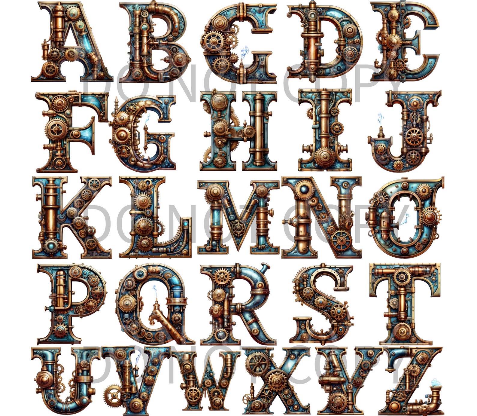 Steampunk Alphabet and Numbers Set 3D PNG - Etsy
