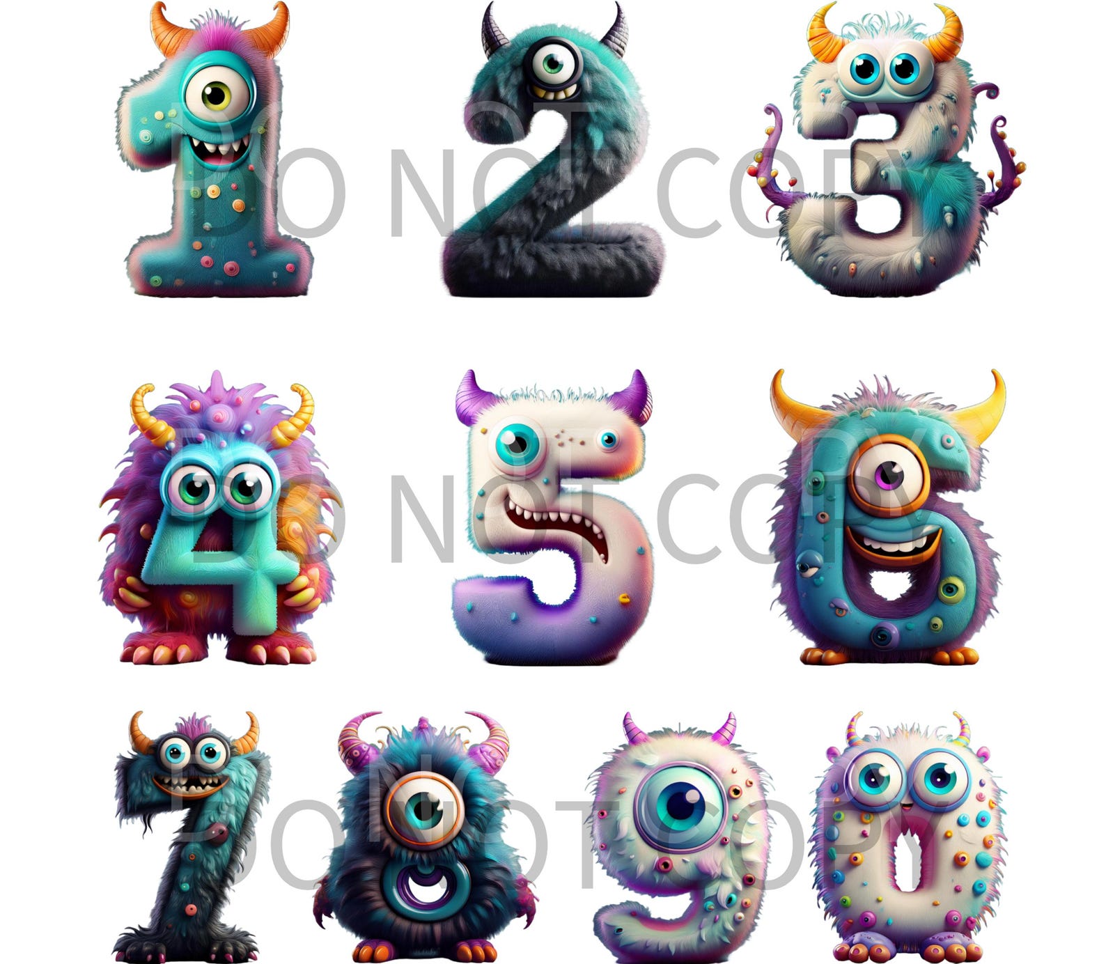 Monster Alphabet and Numbers Set PNG - Etsy