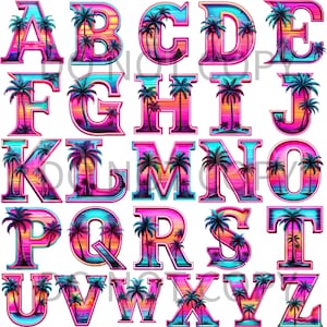 Tropical Sunset Alphabet and Numbers Set 3D PNG - Etsy