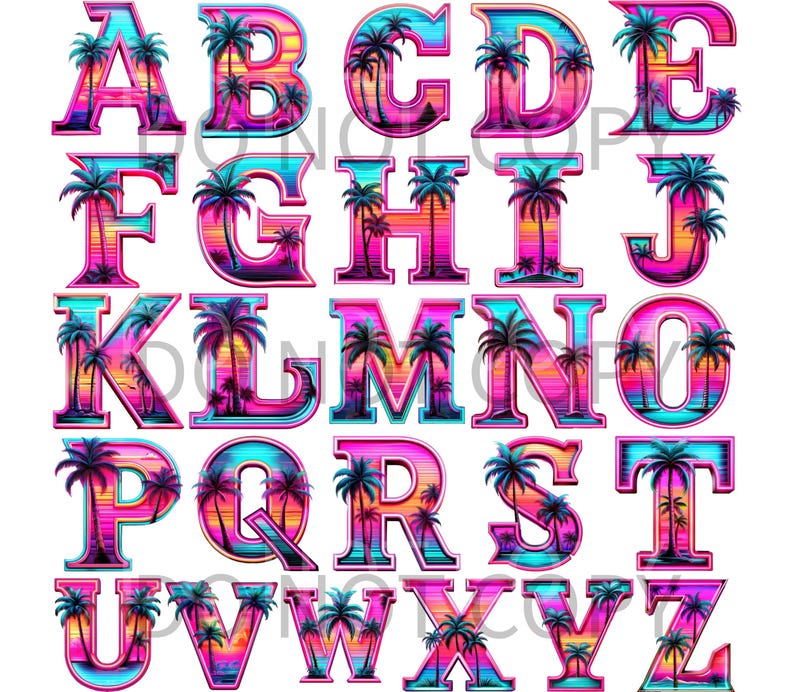 Tropical Sunset Alphabet and Numbers Set 3D PNG - Etsy