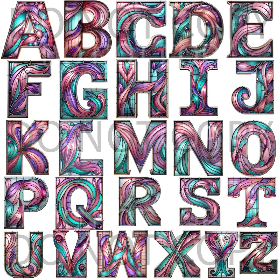 Stained Glass Alphabet 3D PNG - Etsy
