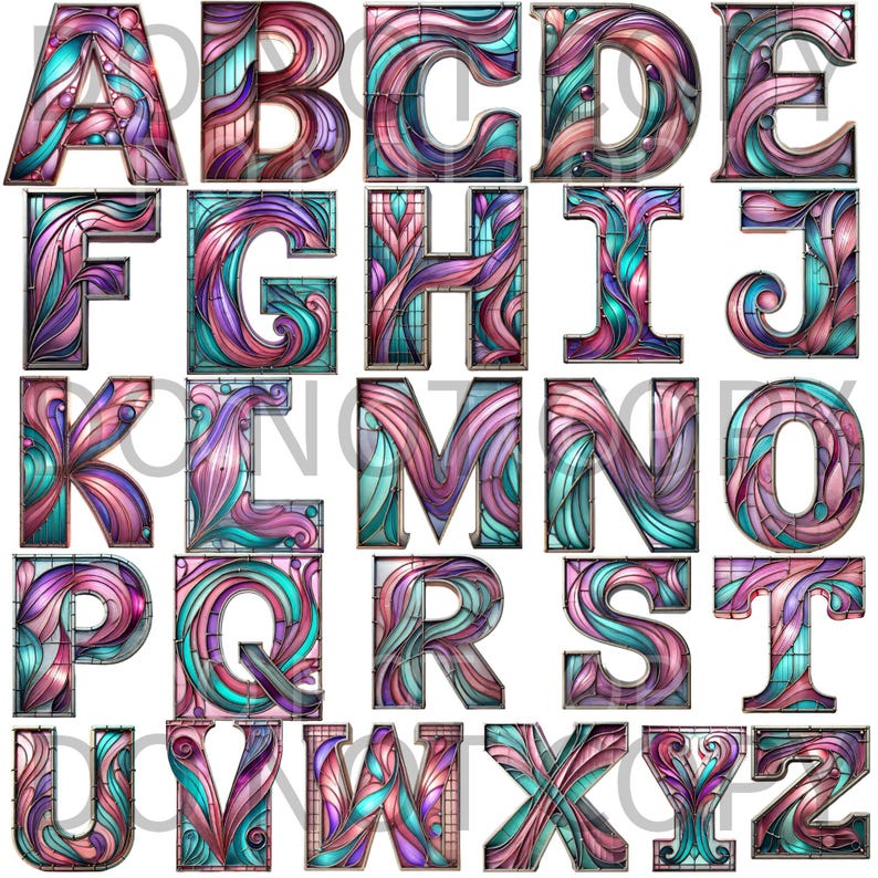 Stained Glass Alphabet 3D PNG - Etsy