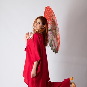 Linen Clothing, Summer 2 Piece Linen Set, Women Linen Outfit, Red Linen ...