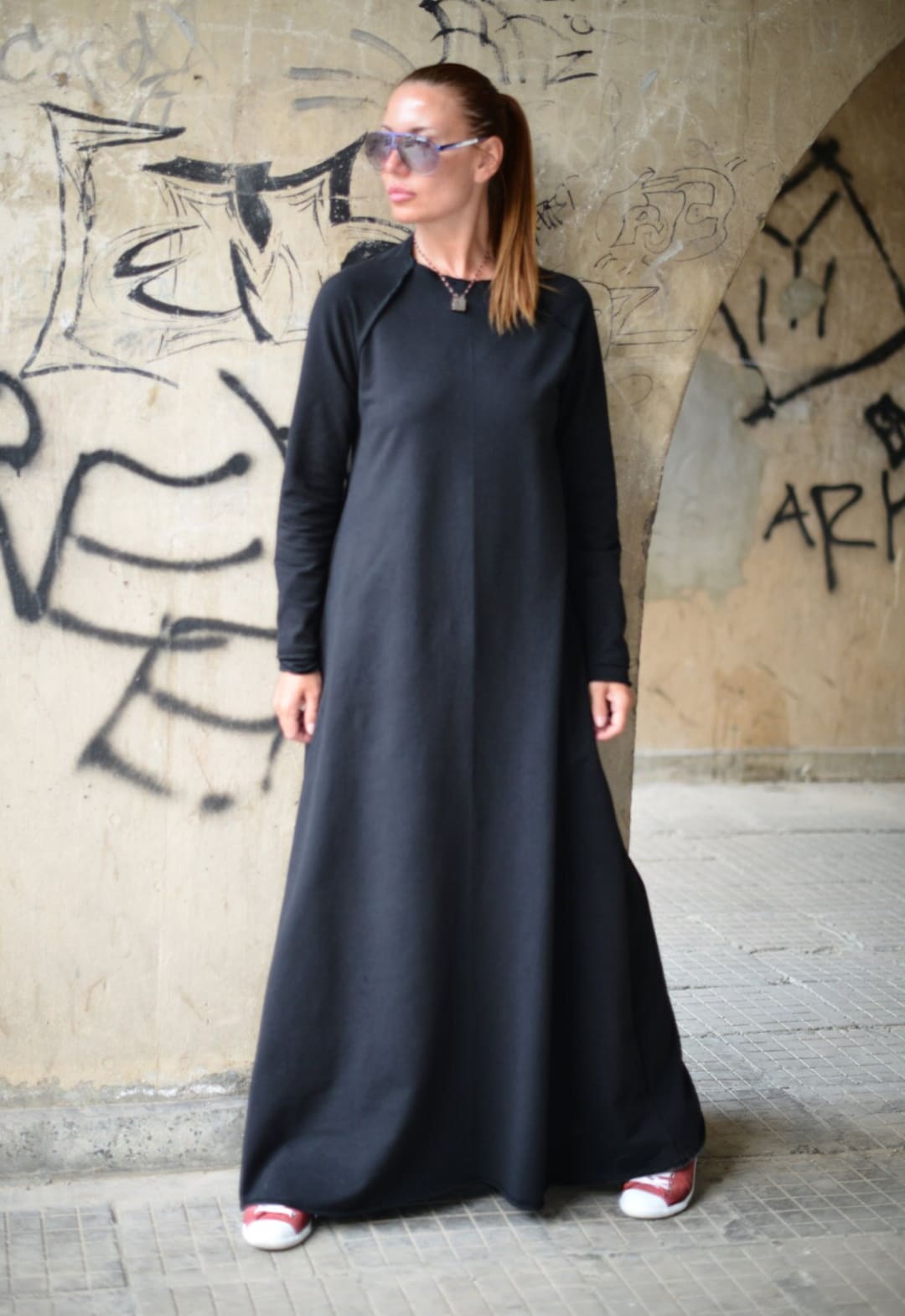 Black Cotton Abaya Dress, Plus Size Gothic Maxi Dress Barbara - Etsy