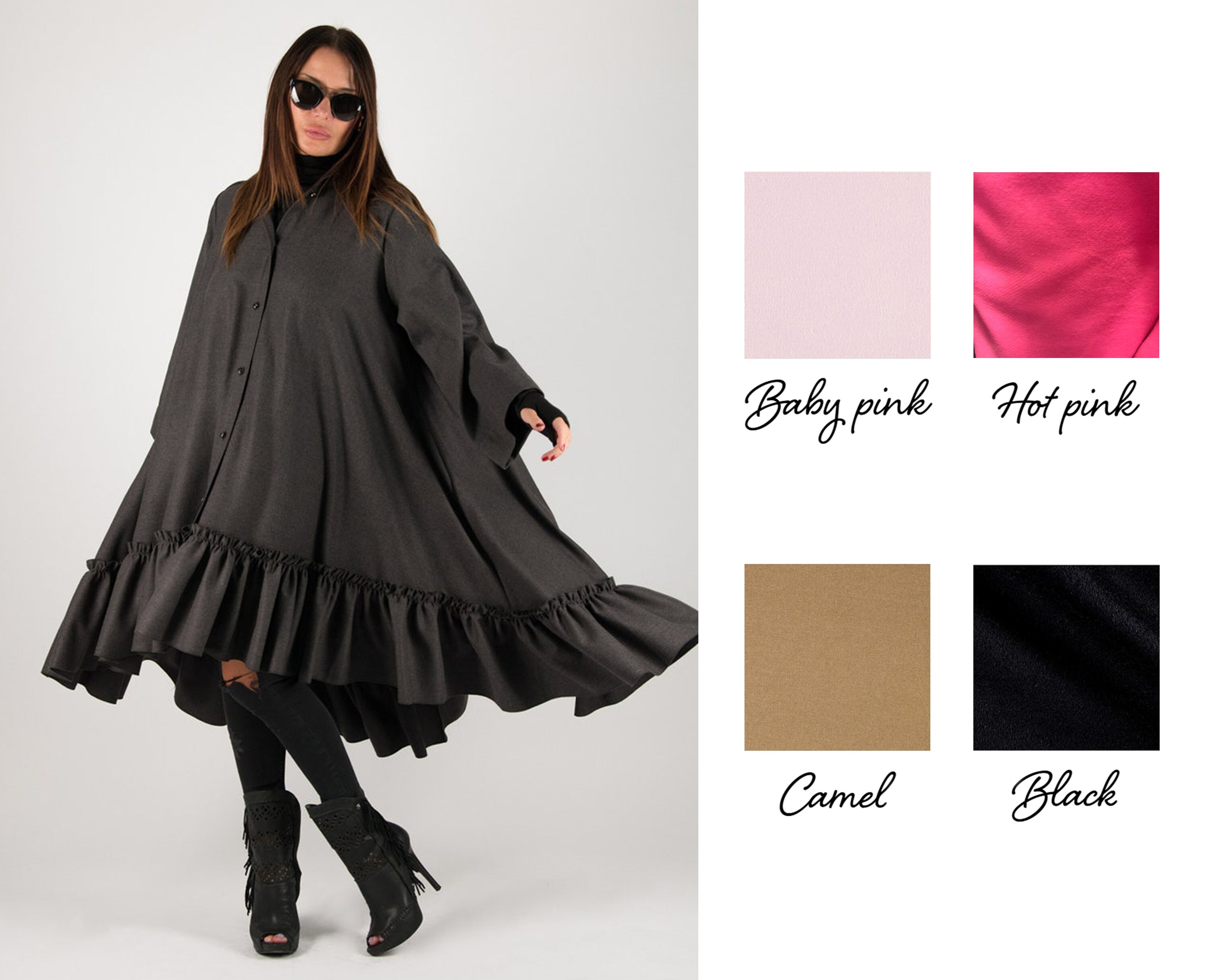 Wool Gothic Dress, Ruffle Steampunk Clothing, Plus Size Dress Tatiana ...