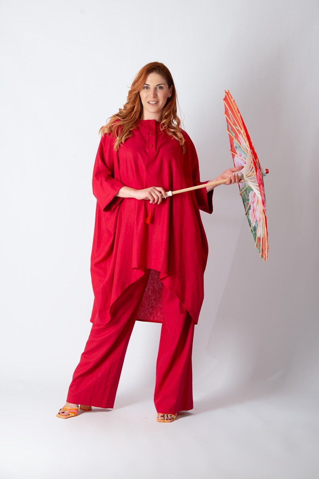 Linen Clothing, Summer 2 Piece Linen Set, Women Linen Outfit, Red Linen ...
