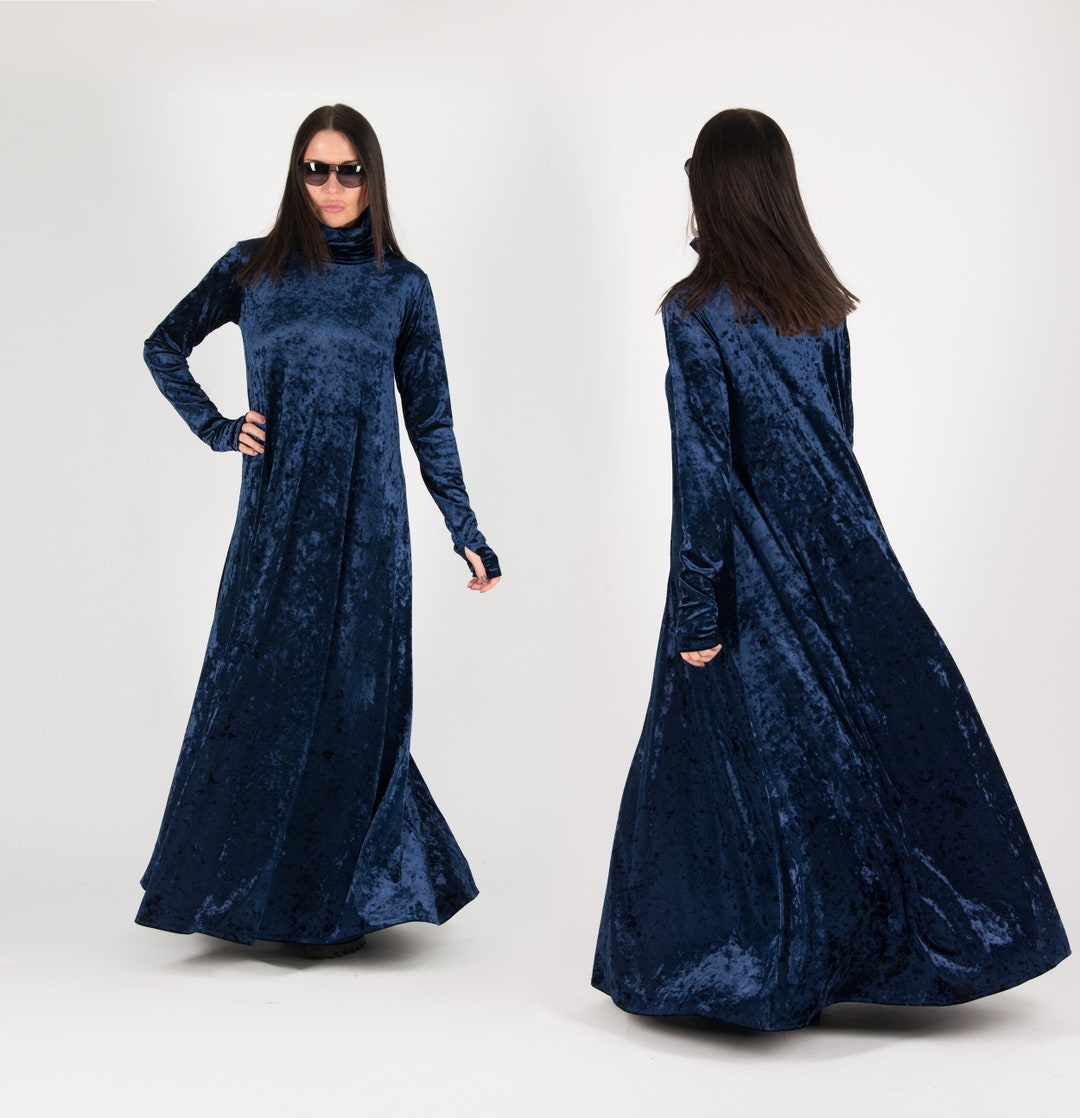 Velvet Dress, Winter Maxi Dress, Turtleneck Dress, Velvet Kaftan Dress ...