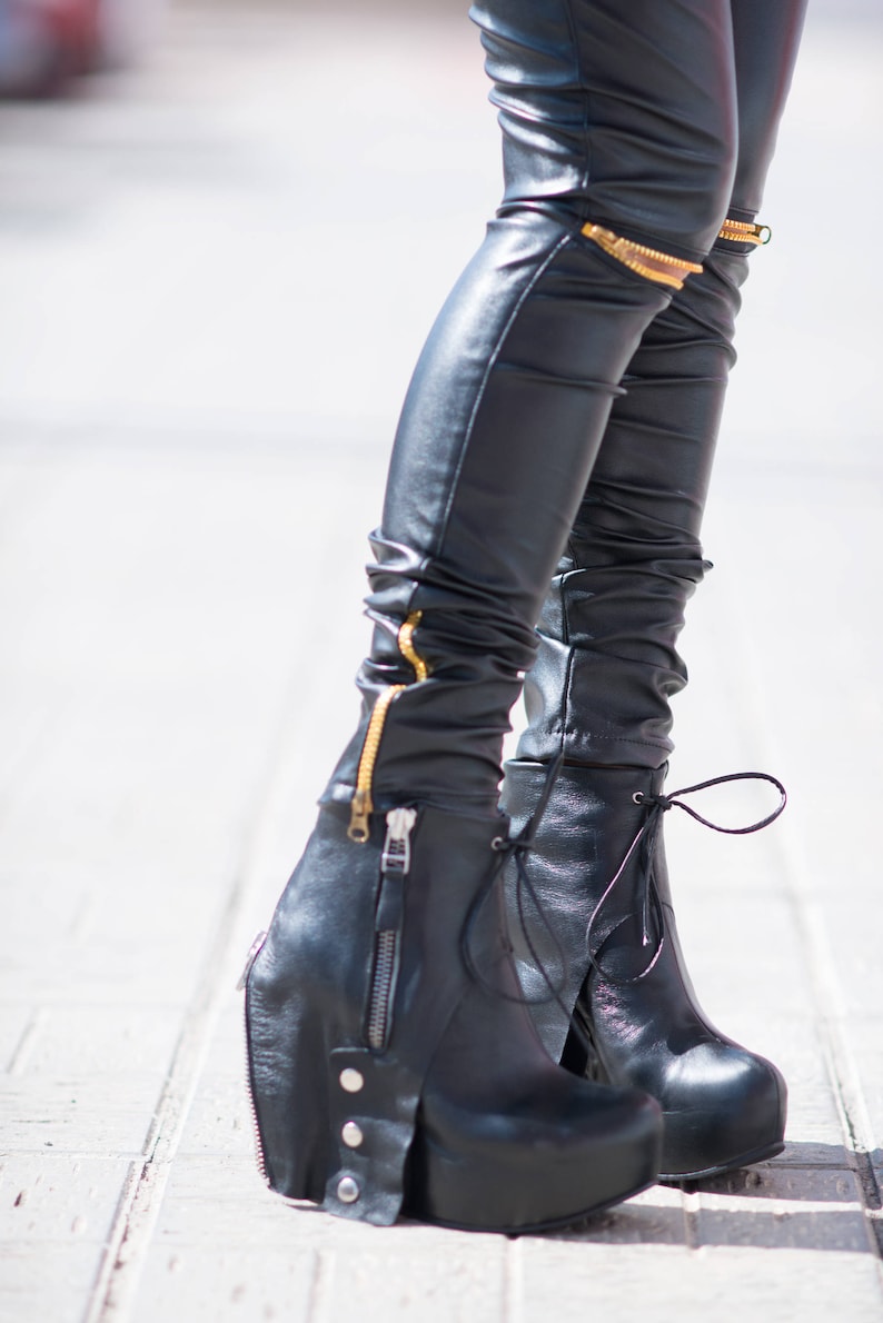 Black Leather Wedges /collection Sneakers/ Sexy Extravagant - Etsy