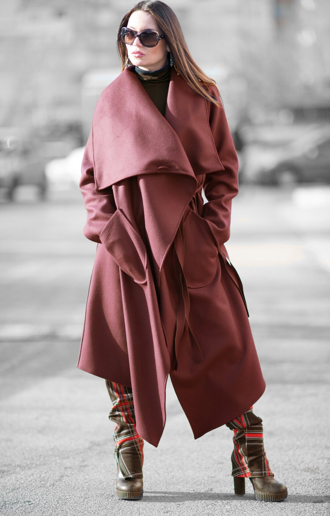 Dark Red Wool Winter Coat, Bohemian Plus Size Clothing Victoria - Etsy