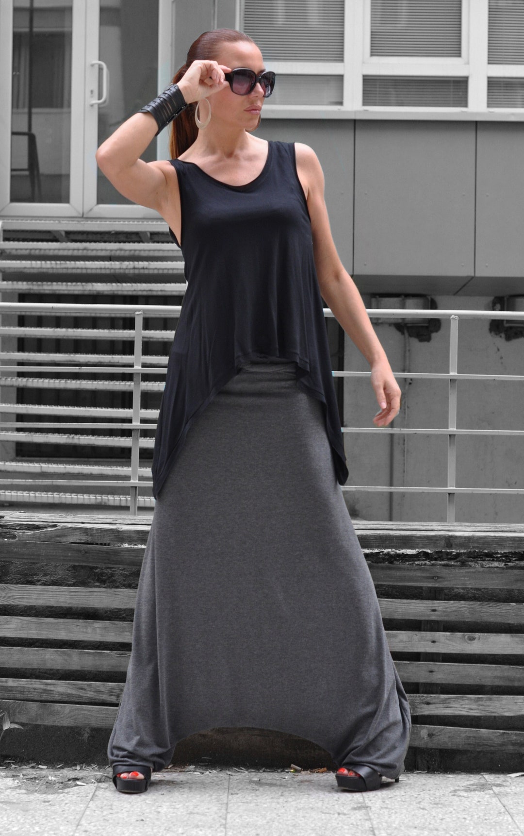 Women Harem Pants, Gray Cotton Maxi Pants, Extravagant Grey Trousers ...